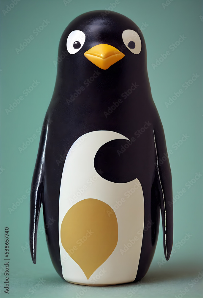 Illustrative drawing of a small fictional penguin made of plastic and ...