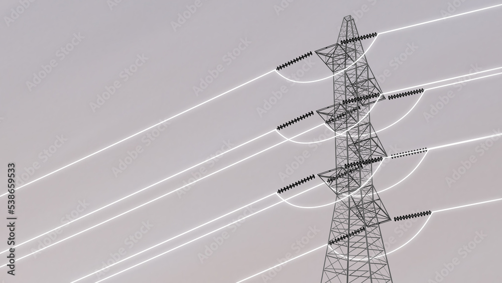 High Voltage Electric Transmission Tower 3d illustration Stock ...