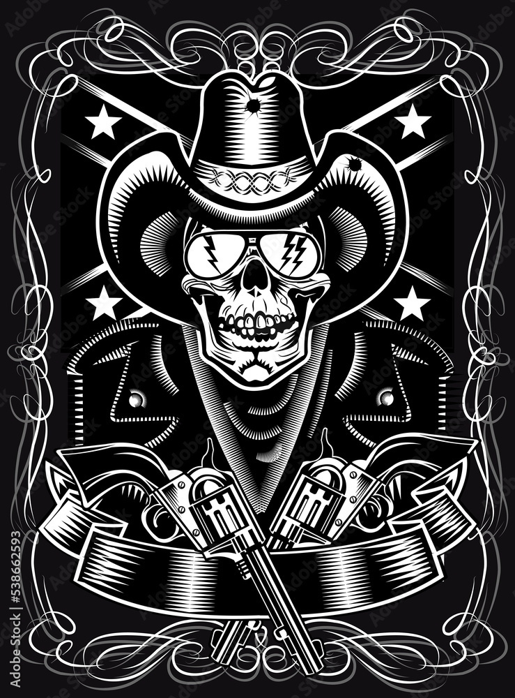 Cowboy Skull and Revolver Stock Illustration | Adobe Stock