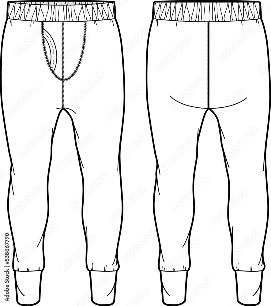 Technical drawing of front and back of men's jogging pants. Fashion ...