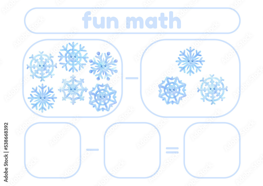 Activity page, sheet for kids. Arithmetic task with snowflakes. Winter ...
