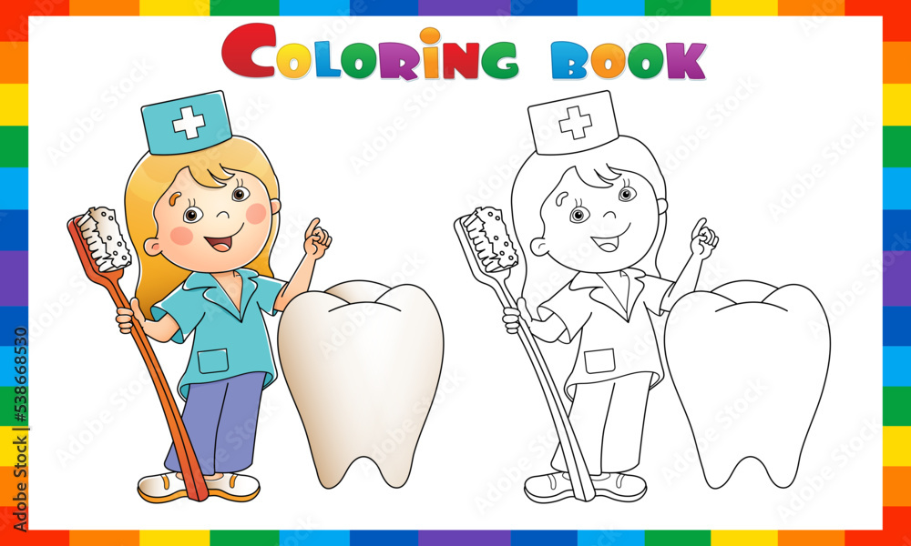 Coloring Page Outline Of dental doctor with toothbrush and tooth ...