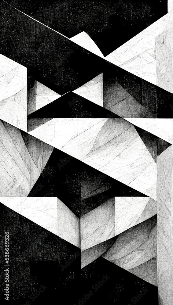 Modern abstract dynamic shapes black and white background with grainy ...