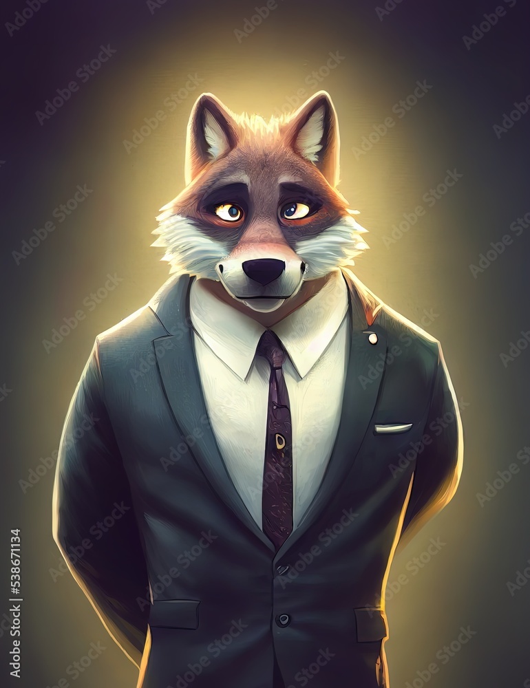 Proud wolf in business class suit and tie. Dapper, elegant ...