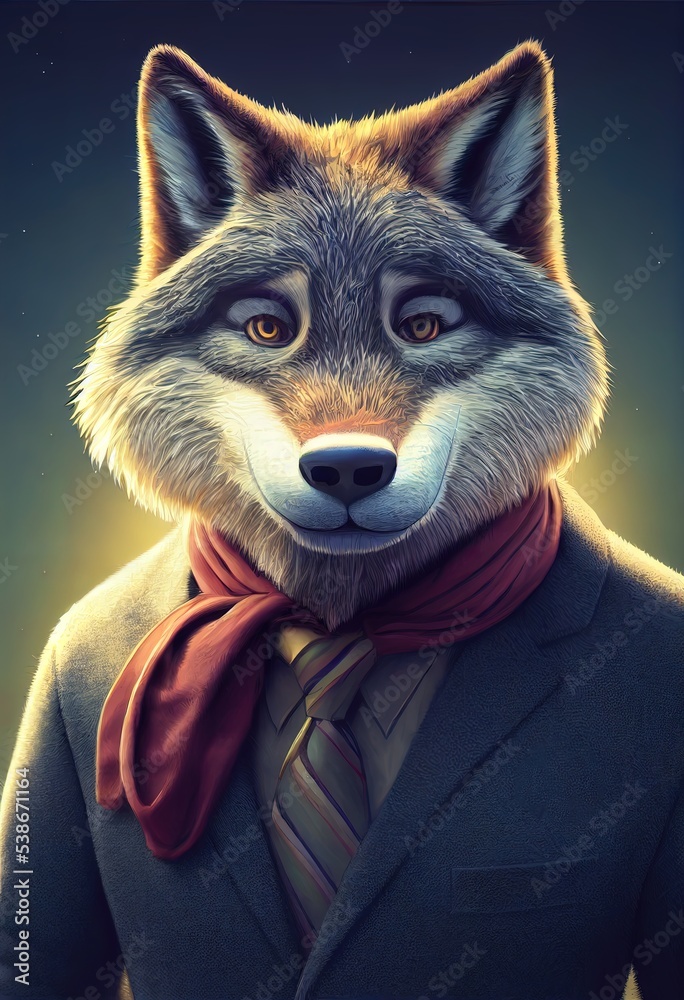 Proud wolf in business class suit and tie. Dapper, elegant ...