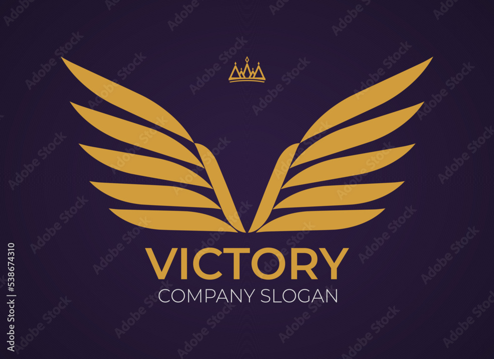 Luxury royal wings vector, letter V crest gold color, Victory logo ...