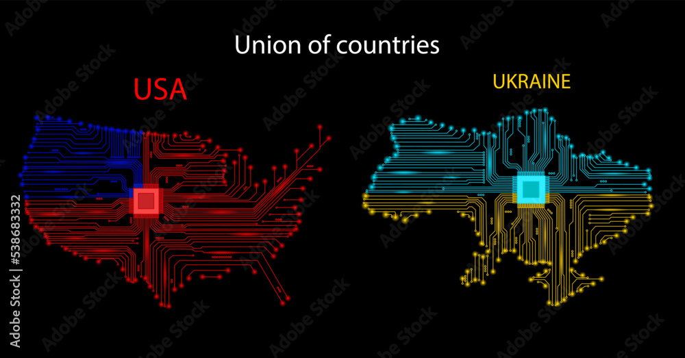 Union of the USA and Ukraine. USA map. Map of Ukraine. Map of Ukraine ...