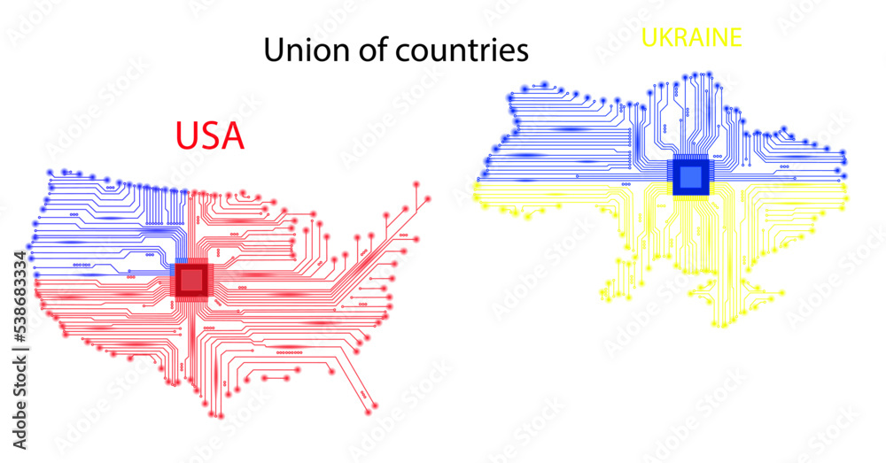 Union of the USA and Ukraine. USA map. Map of Ukraine. Map of Ukraine ...