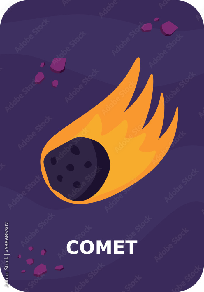 Comet. Space flashcards for kids. Vector illustrations of solar system ...