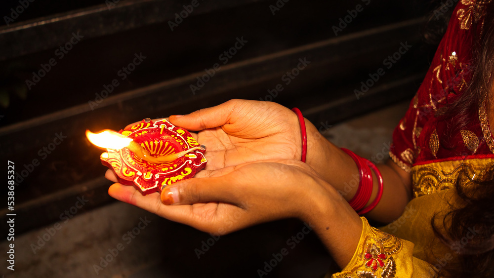 Diwali, Deepavali Hindu Festival of lights celebration. Diya or oil ...