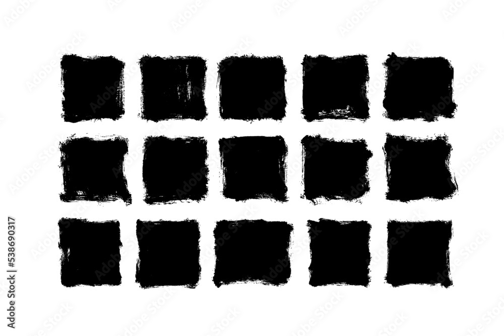 Set of black grunge squares with rough edges. Hand drawn vector ...