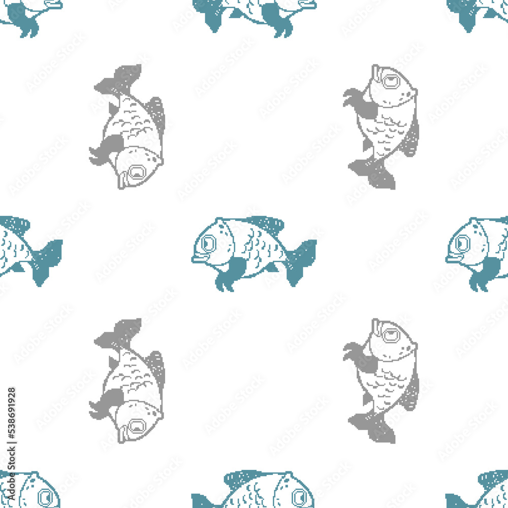 Fish Pixel art Pattern seamless. 8 bit Carp Background. pixelated ...