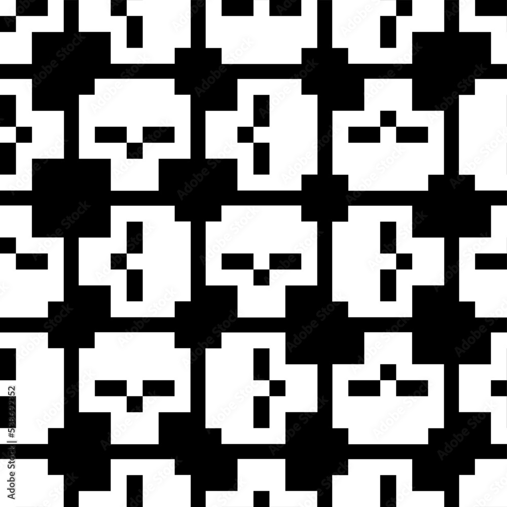 Skull Pixel art Pattern seamless. 8 bit skeleton head Background ...