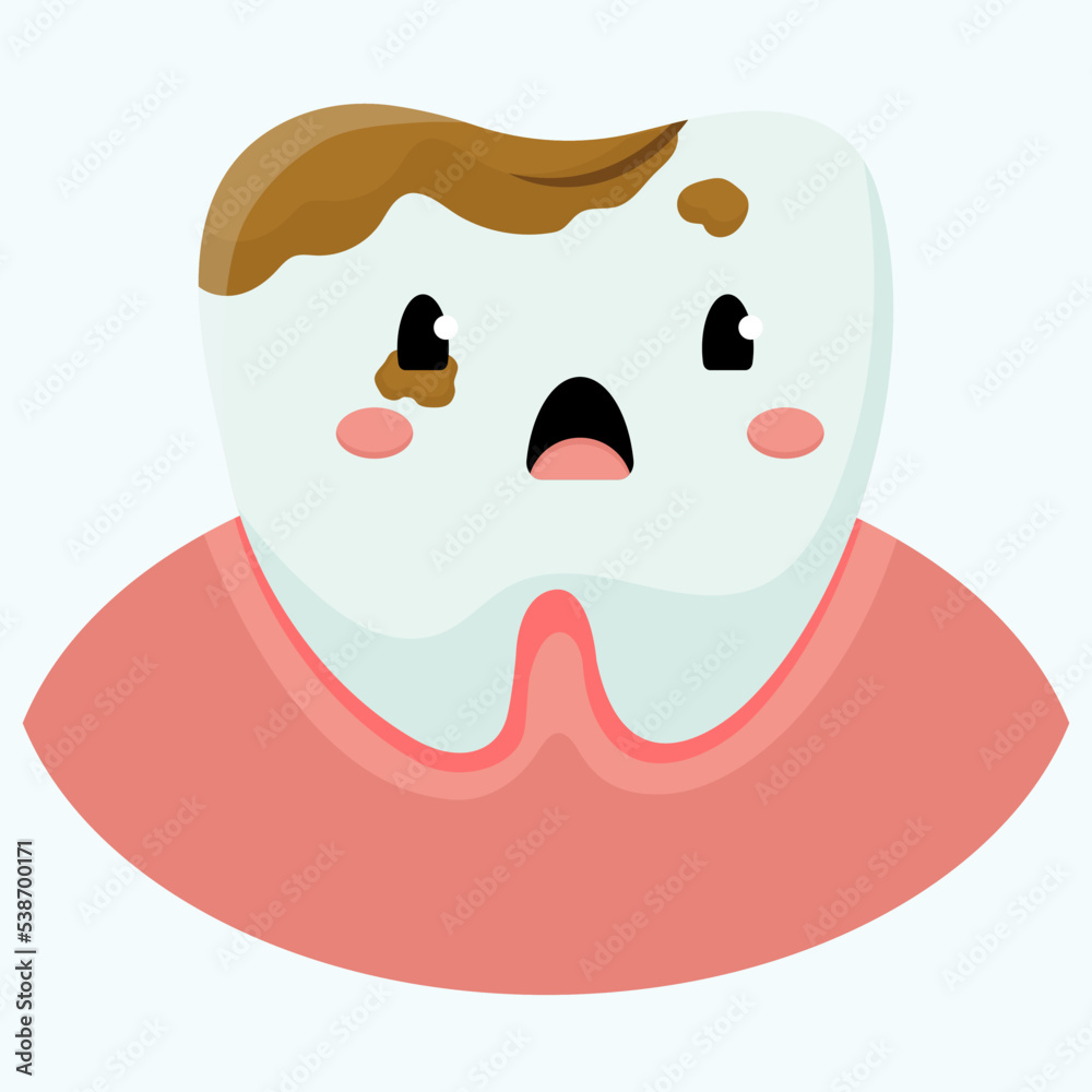 Cartoon illustration of a sick tooth. Sad kawaii tooth. Tooth with ...