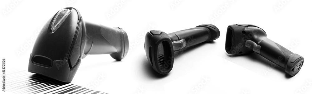 Barcode scanning. Reader laser scanner for warehouse. Retail label ...