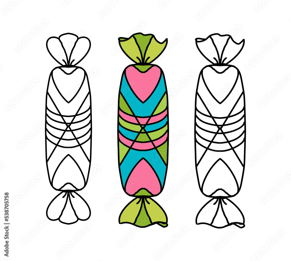 Candies, freehand drawing, with a color sample, on a transparent ...