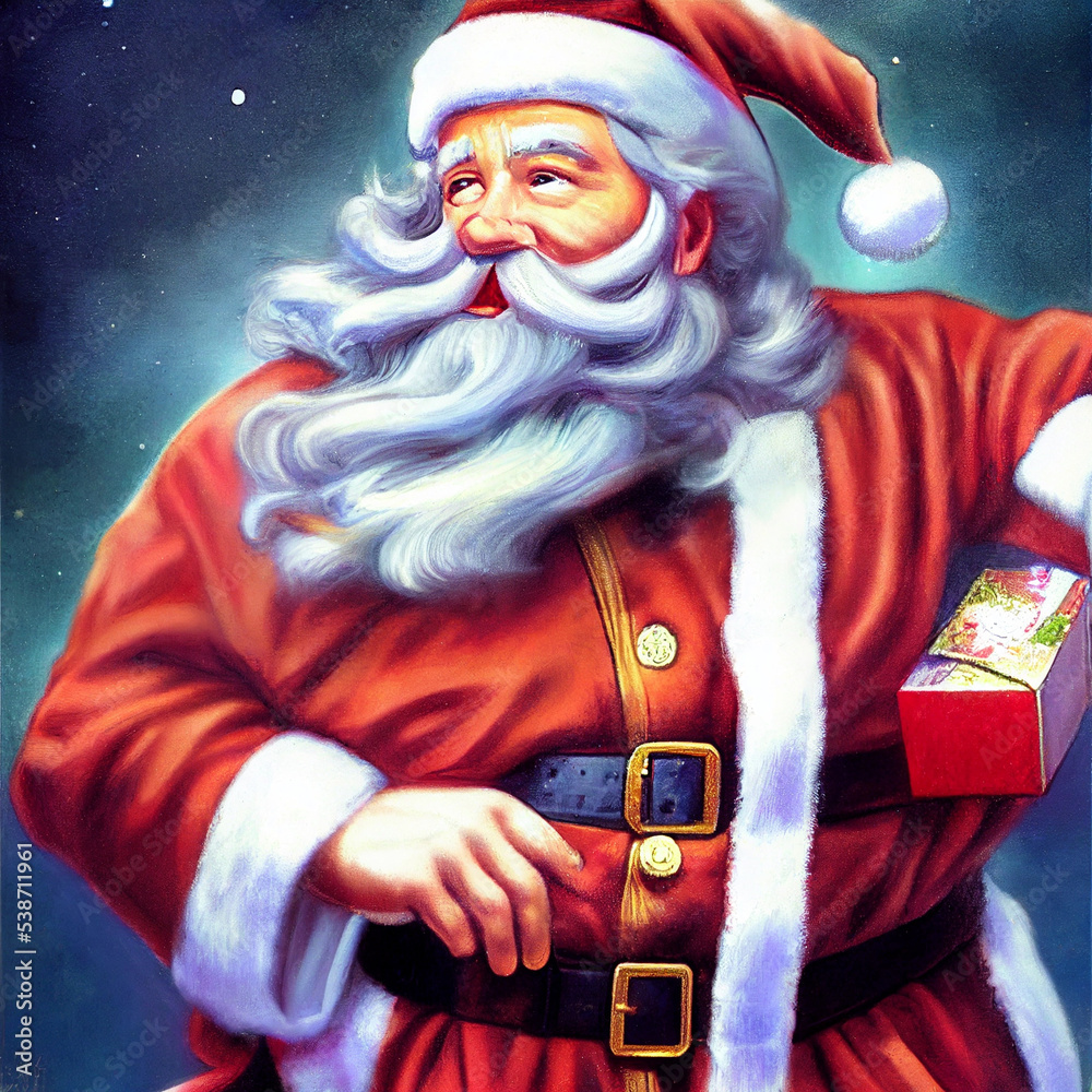 Cartoon Santa Claus watercolor. Santa Claus character with gift, bag ...