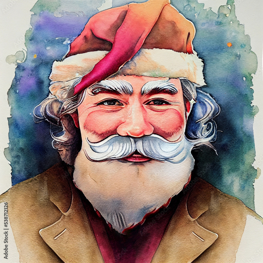 Cartoon Santa Claus watercolor. Santa Claus character with gift, bag ...