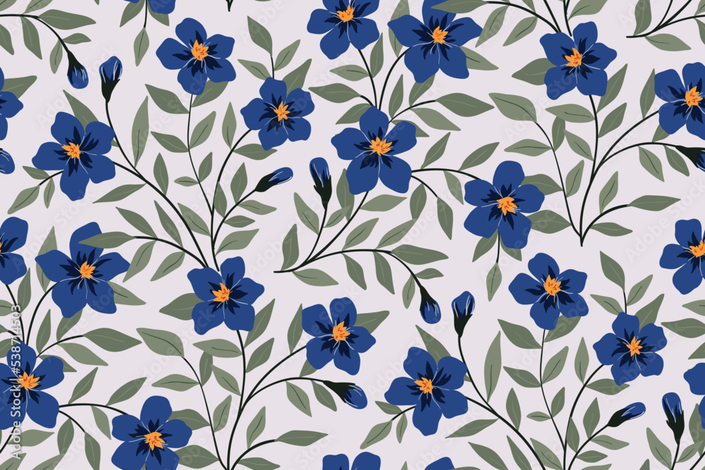 Vintage Blue Flower Print