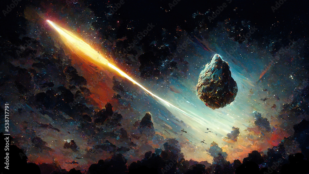 Asteroid With Galaxy Background
