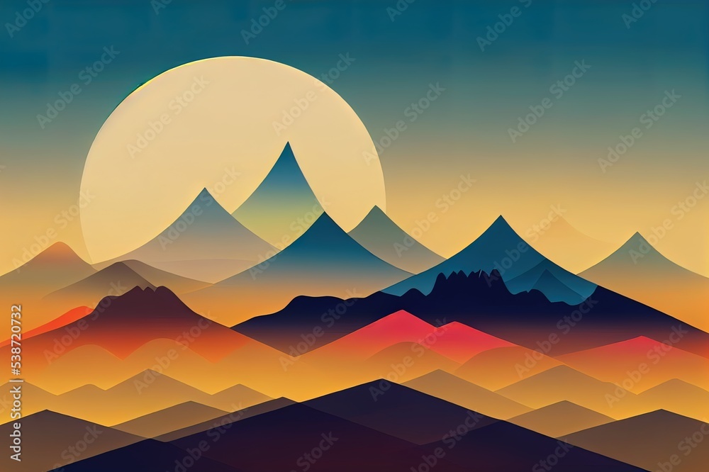 Abstract mountain range landscape background. Simple line drawing of ...