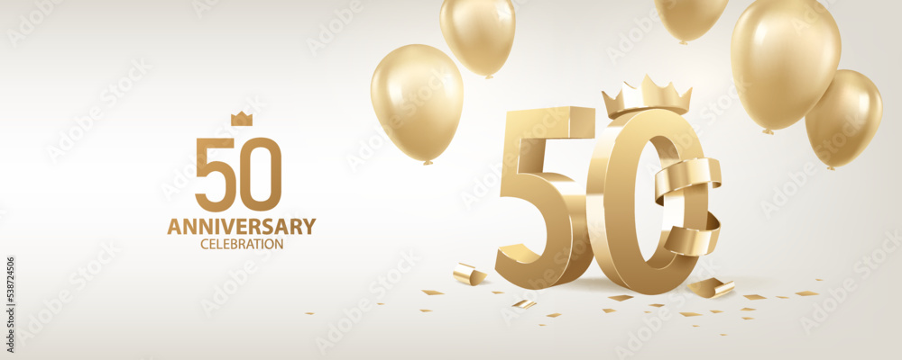 50th Anniversary celebration background. 3D Golden numbers with a crown ...