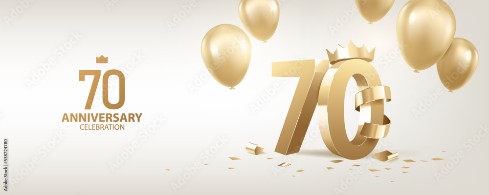 70th Anniversary celebration background. 3D Golden numbers with a crown ...