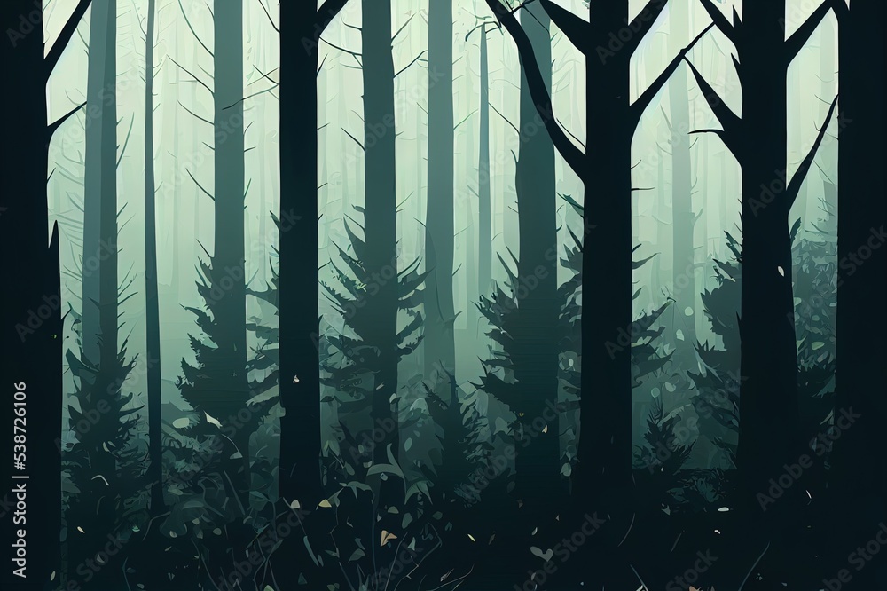 Dark Forest Cartoon Illustration, 2d Stock Illustration | Adobe Stock