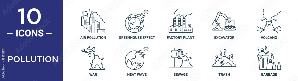 pollution outline icon set includes thin line air pollution, greenhouse ...