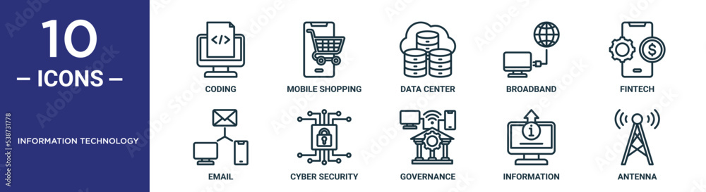 information technology outline icon set includes thin line coding ...