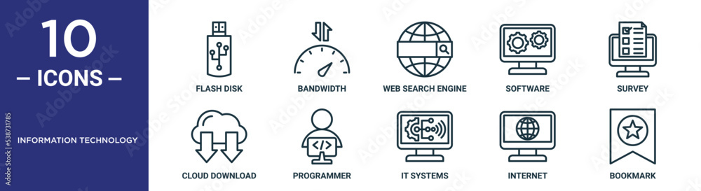 information technology outline icon set includes thin line flash disk ...