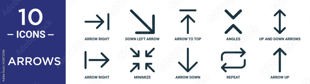 arrows outline icon set includes thin line arrow right, down left arrow ...