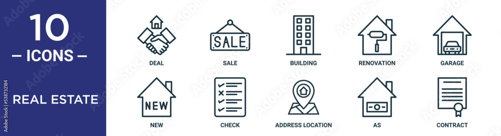 real estate outline icon set includes thin line deal, sale, building ...