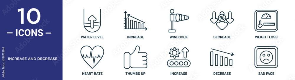 increase and decrease outline icon set includes thin line water level ...