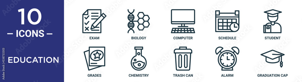 education outline icon set includes thin line exam, biology, computer ...