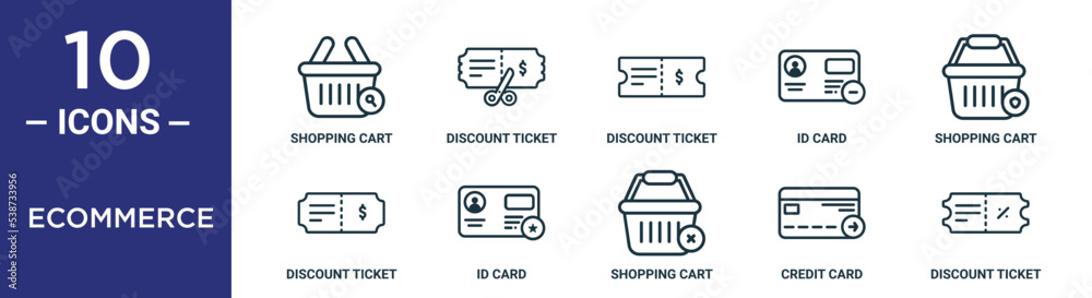 ecommerce outline icon set includes thin line shopping cart, discount ...