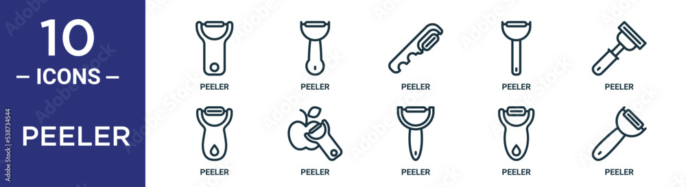peeler outline icon set includes thin line peeler, peeler, icons for ...