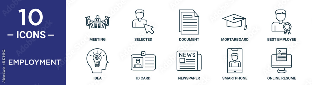 Vetor de employment outline icon set includes thin line meeting ...
