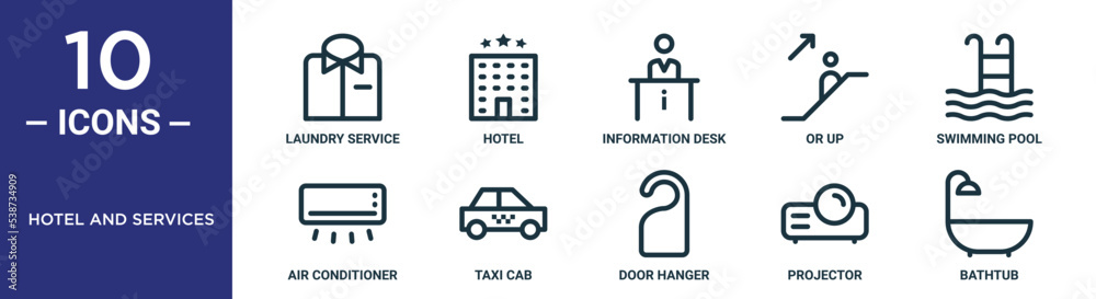 hotel and services outline icon set includes thin line laundry service ...