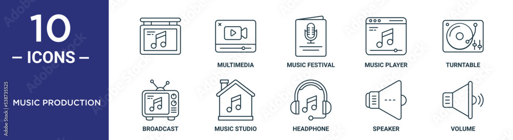 music production outline icon set includes thin line , multimedia ...