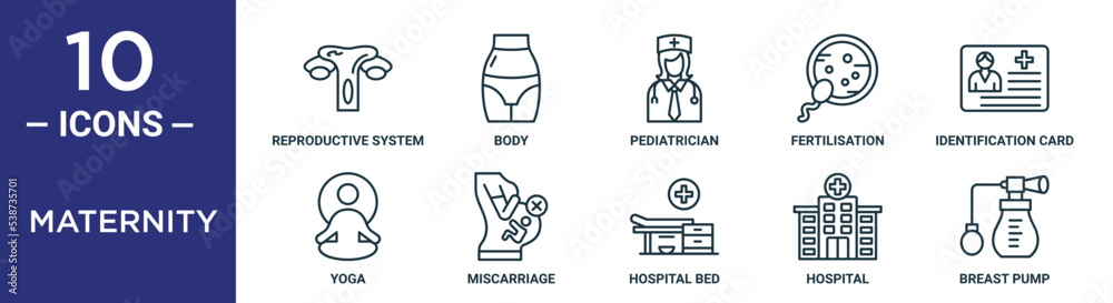 maternity outline icon set includes thin line reproductive system, body ...