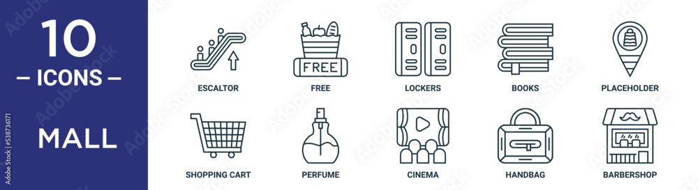 mall outline icon set includes thin line escaltor, free, lockers, books ...