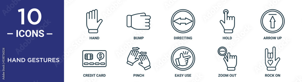 hand gestures outline icon set includes thin line hand, bump, directing ...