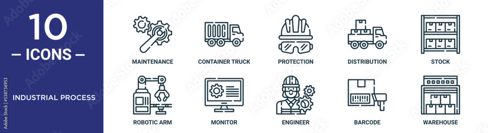industrial process outline icon set includes thin line maintenance ...