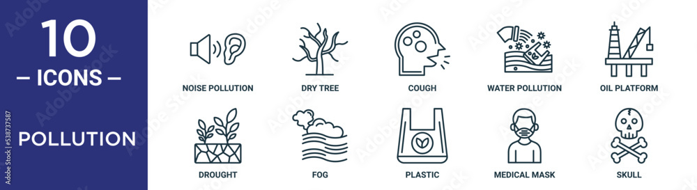 Vetor de pollution outline icon set includes thin line noise pollution ...
