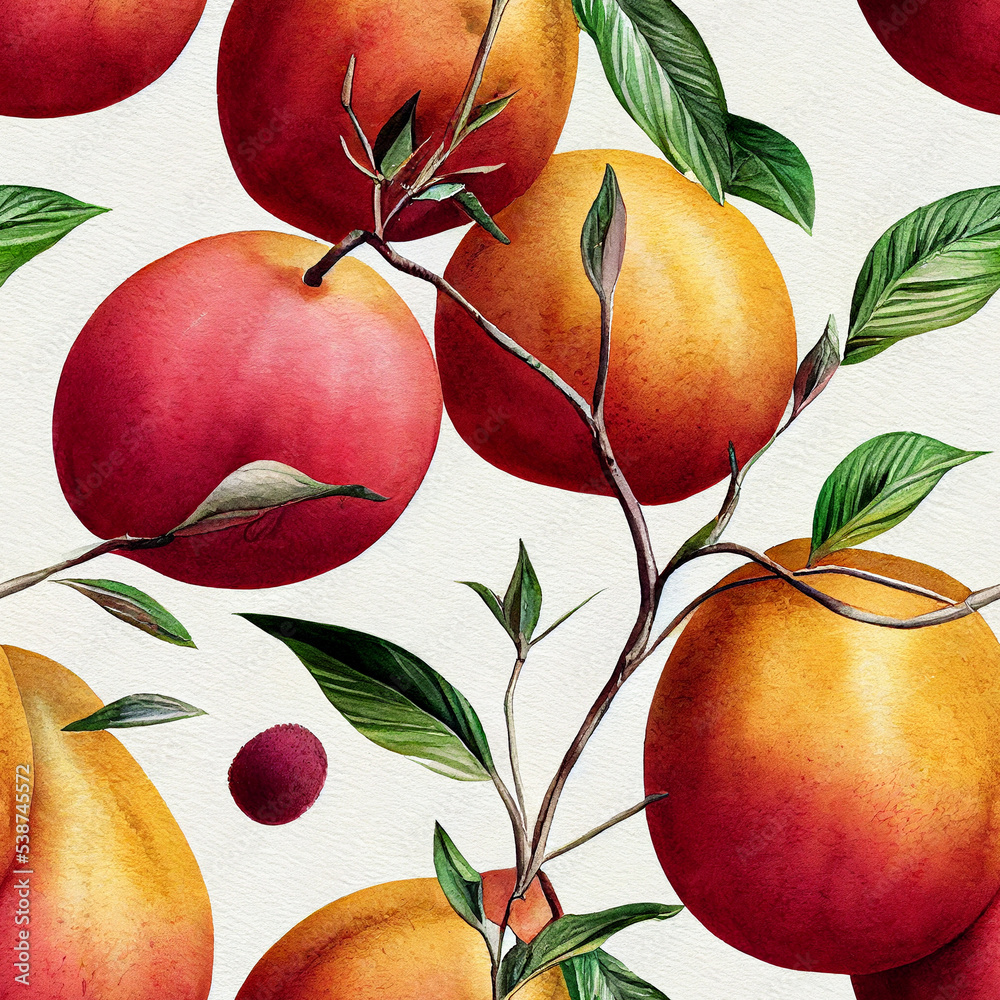Seamless stylized background with various tropical fruits. Mix of ...