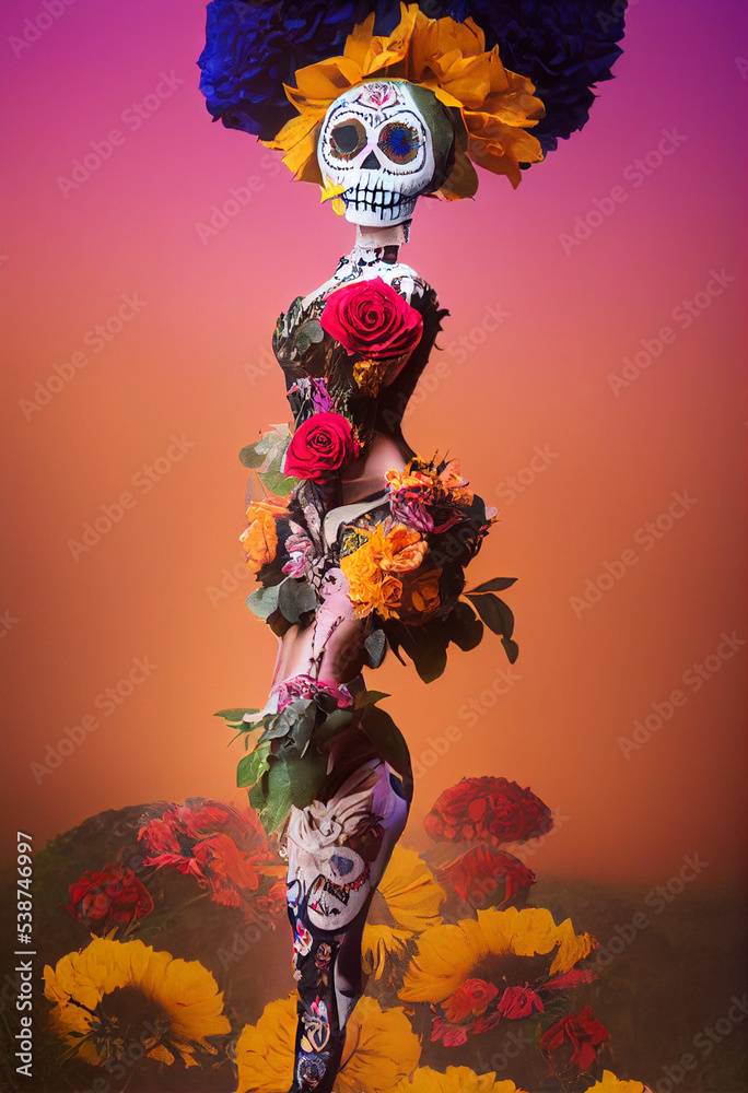 Cute Catrina illustration. Catrina in a cartoon style. Catrina with ...