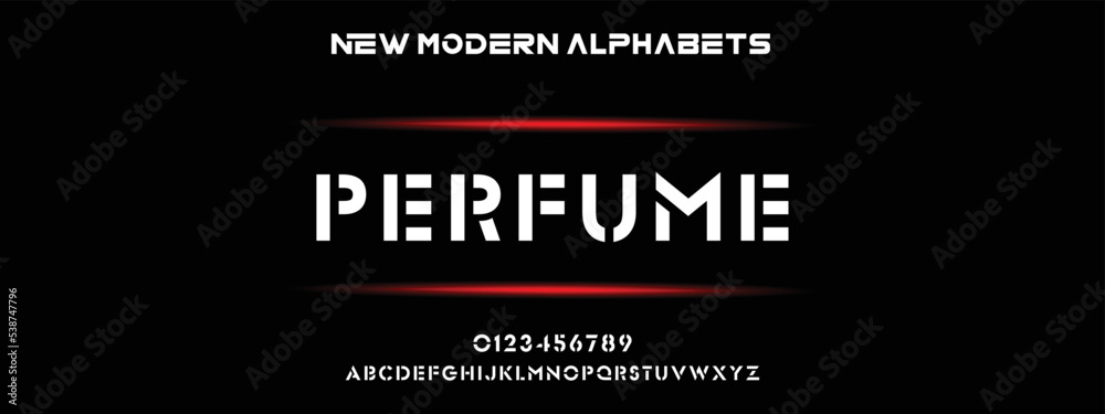 PERFUME Sports minimal tech font letter set. Luxury vector typeface for ...