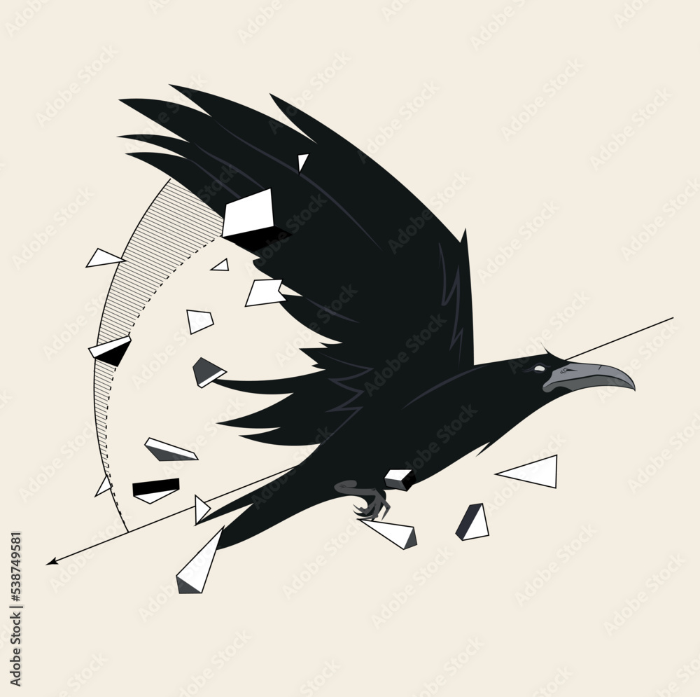 Sketch of flying raven. Hand drawn illustration converted to vector ...