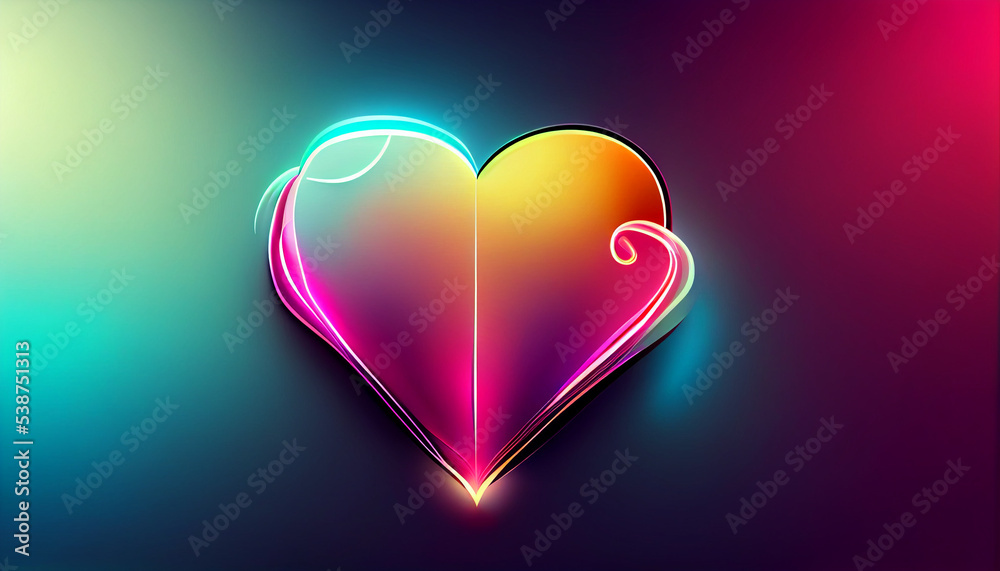 Colorful Neon Line Art Shape of Hearts in Vibrant Background, Glowing ...